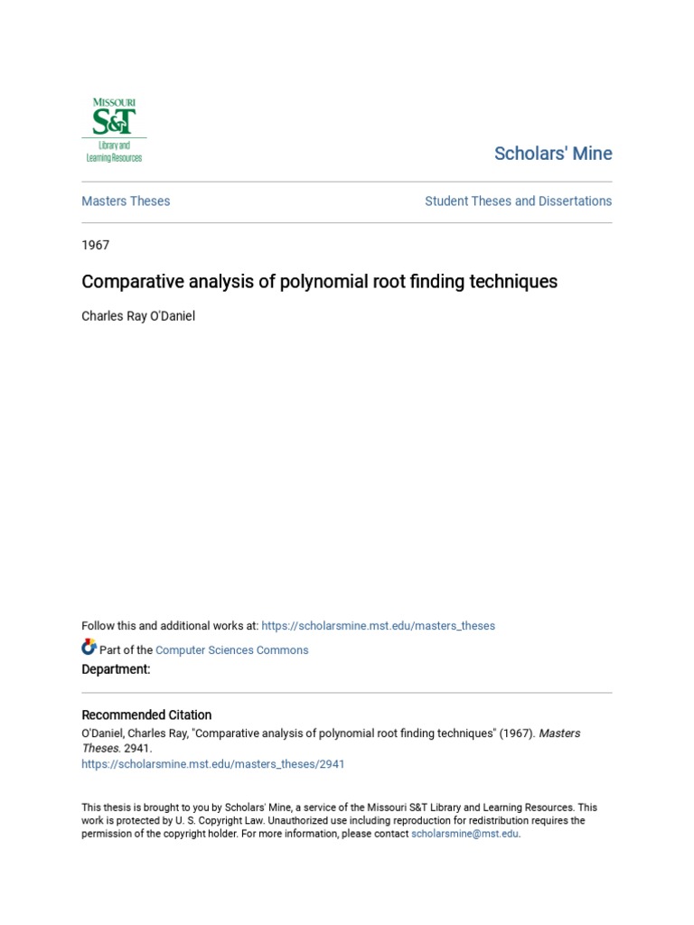 Comparative Analysis Of Polynomial Root Finding Techniques Pdf Zero Of A Function Polynomial