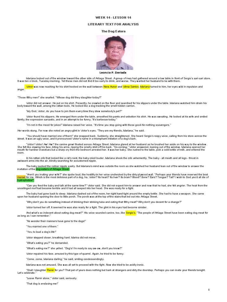 Week 14 - Lesson 14 Literary Text For Analysis The Dog Eaters | PDF