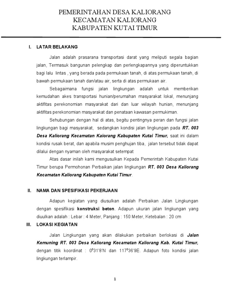 Contoh Proposal Jalan Lingkungan | PDF