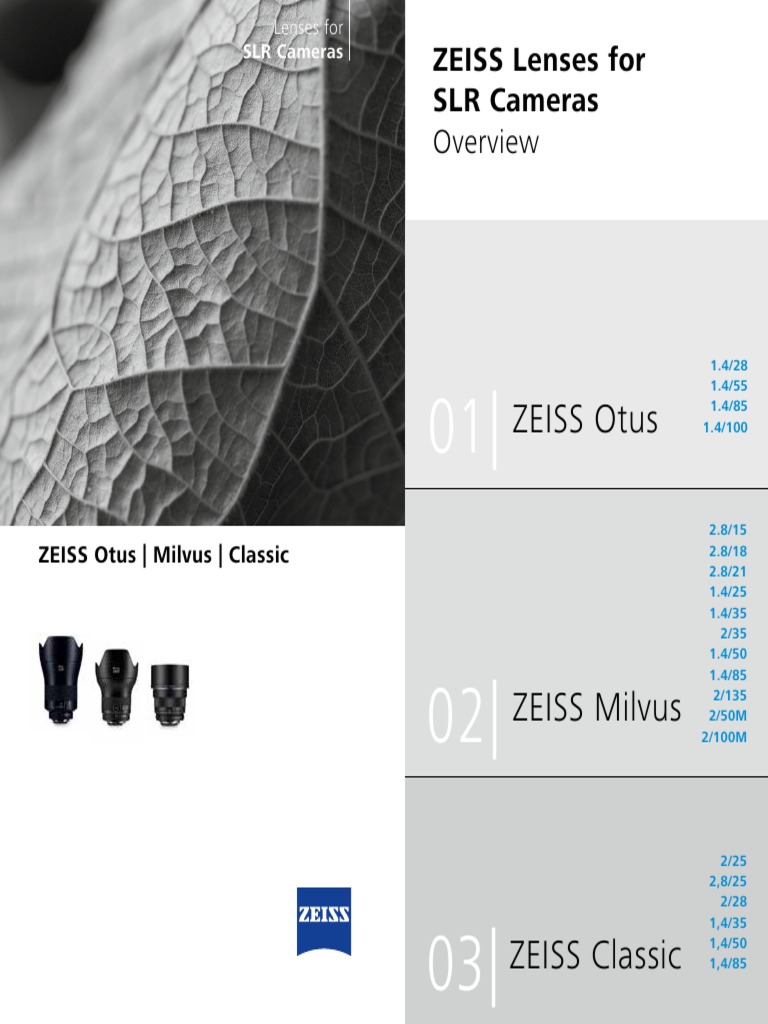 Zeiss Otus: ZEISS Lenses For SLR Cameras | PDF | Camera Lens | Single ...