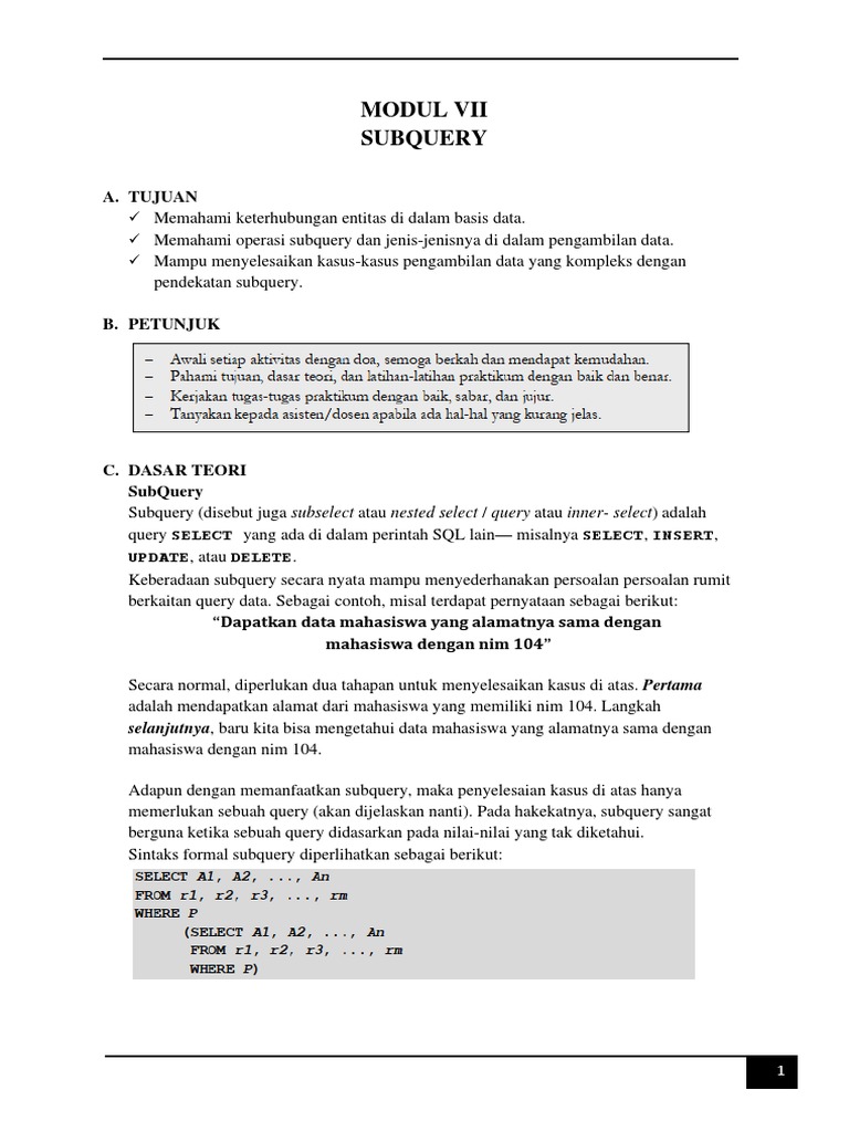 Modul 7 - Subquery | PDF