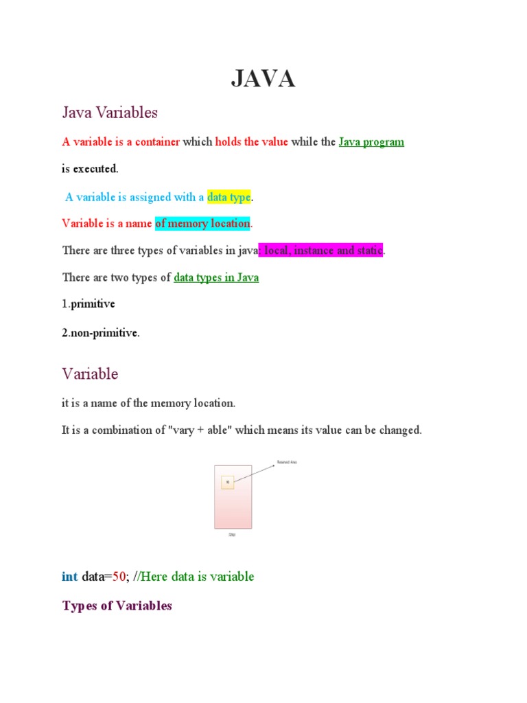 Java Variables: Variable | PDF | Variable (Computer Science) | Class (Computer Programming)