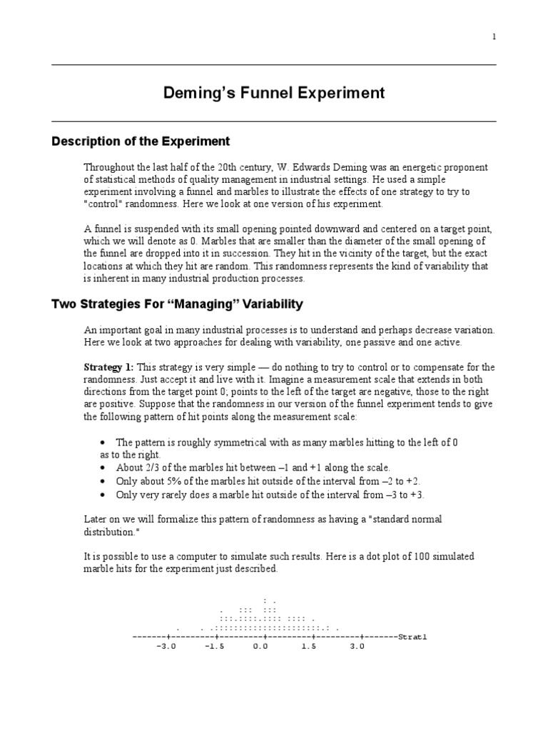 Deming's Funnel Experiment: Description of The Experiment | PDF ...