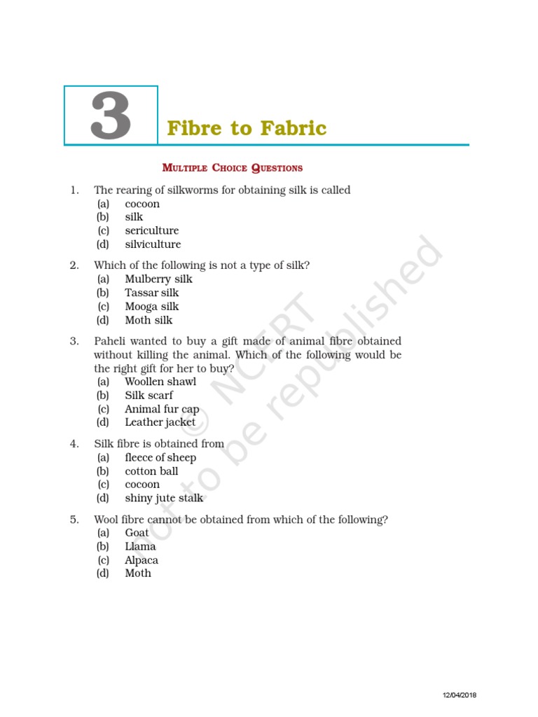 Fibre To Fabric - 7 - NCERT | Download Free PDF | Silk | Wool