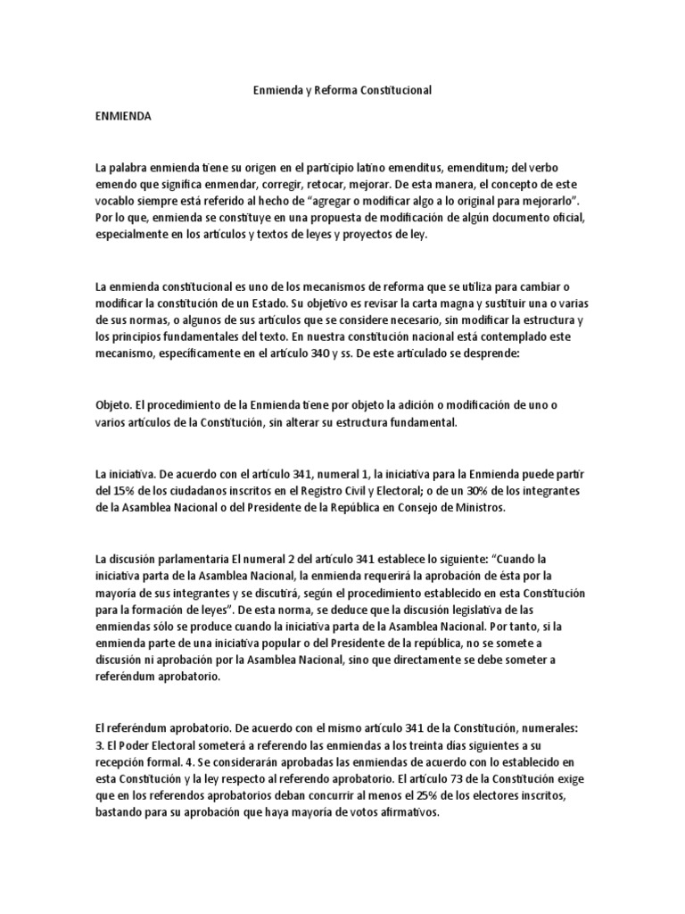 Enmienda vs Reforma Constitucional | PDF | Constitución | República