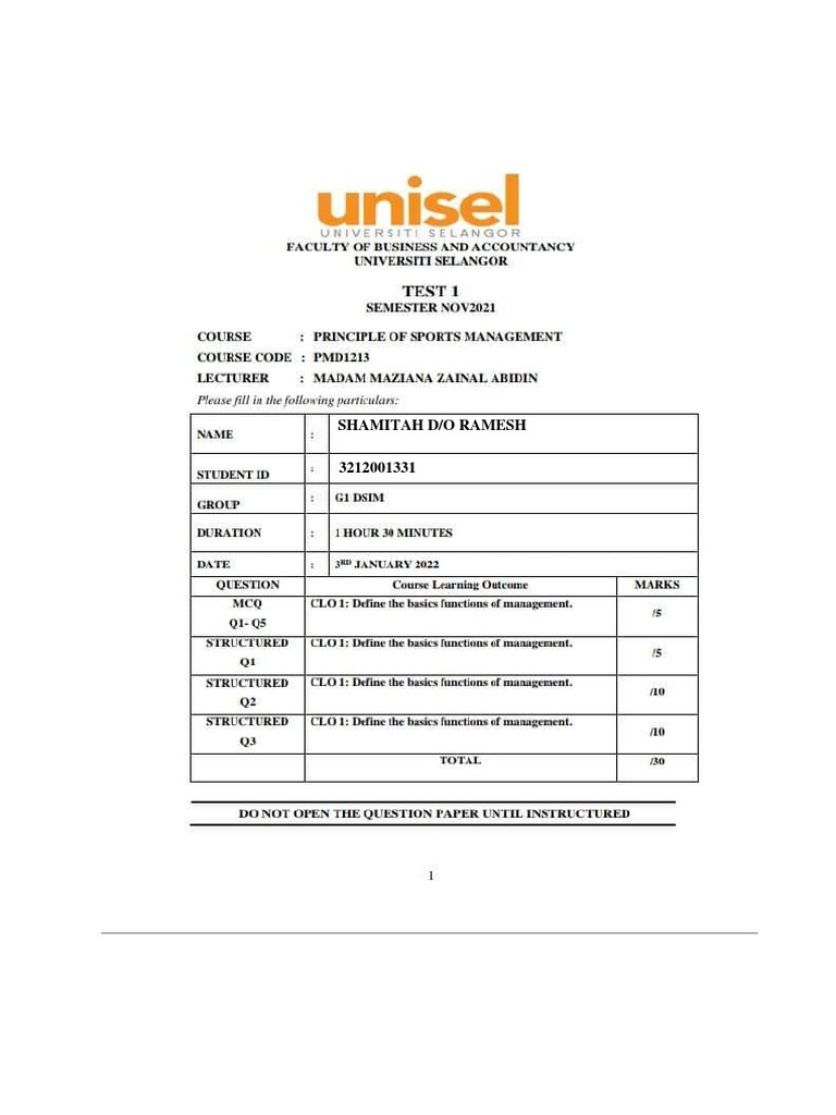 Test 1 Principles of Management | PDF | Strategic Management | Sales
