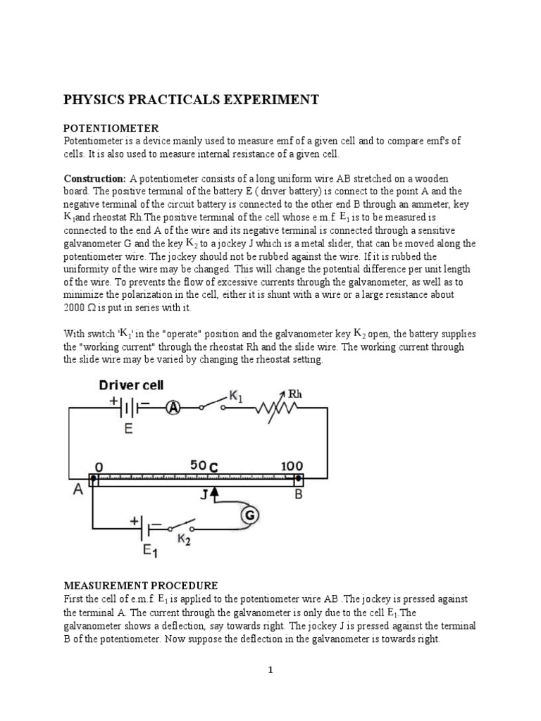Physics Practicals Experiment: Potentiometer | PDF | Metrology ...
