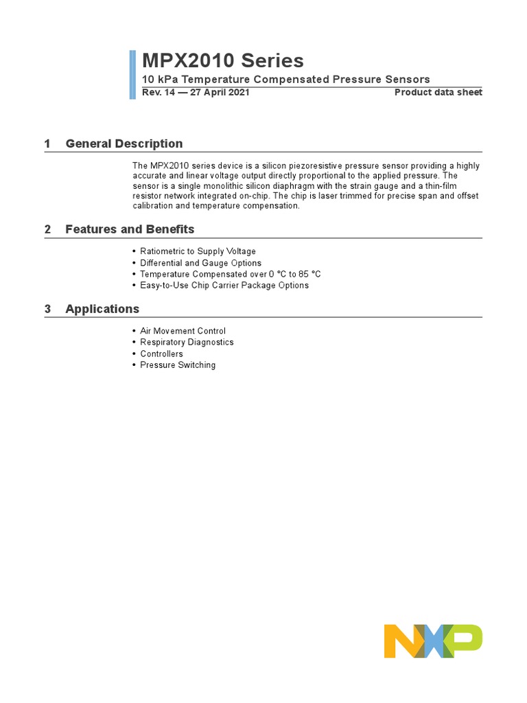 MPX2010 Series: 1 General Description | PDF | Pressure Measurement ...