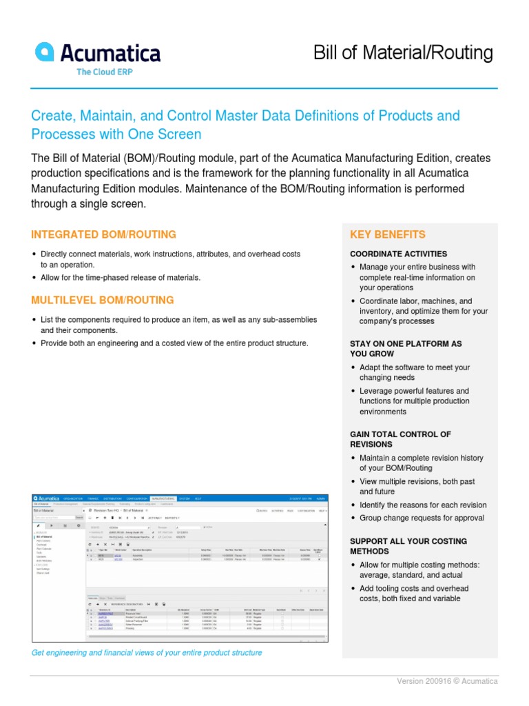 Acumatica Manufacturing BOM-Routing Datasheet 200916 | PDF | Computing ...