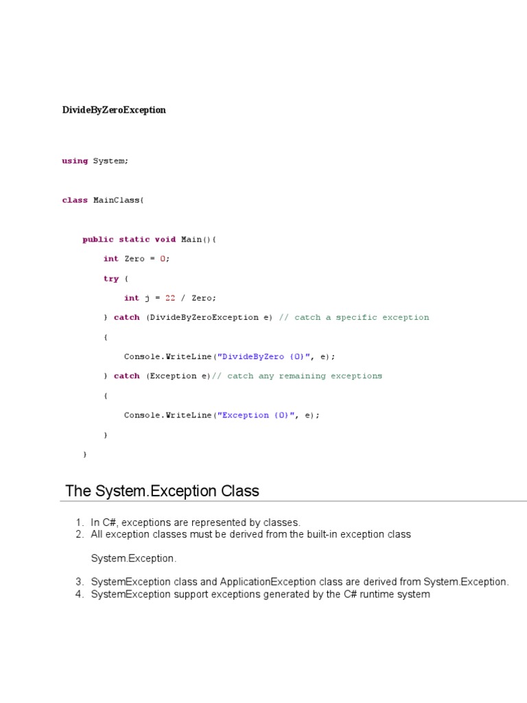 Exception | PDF | C Sharp (Programming Language) | Class (Computer Programming)