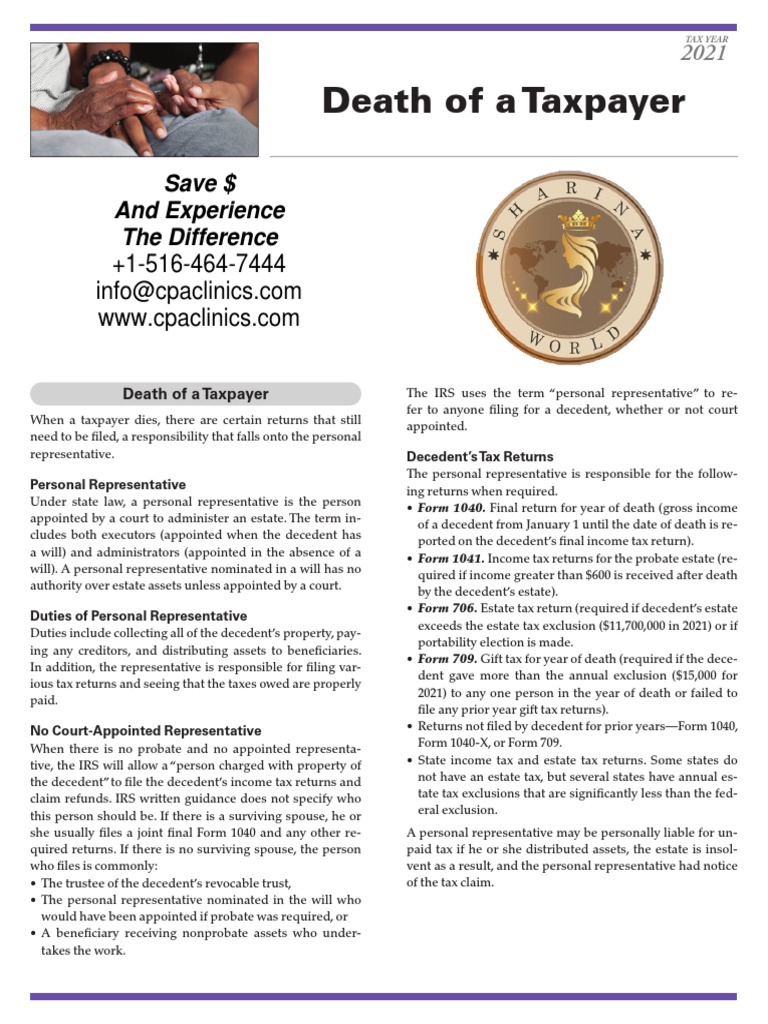 Death of A Taxpayer 2021 | PDF | Probate | Estate Tax In The United States
