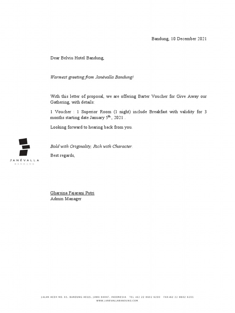 Barter Voucher Proposal to Belviu Hotel | PDF