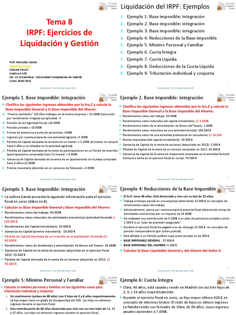 TEMA 8. IRPF Ejercicios de Liquidación y Gestión | PDF | Ahorro | Impuestos
