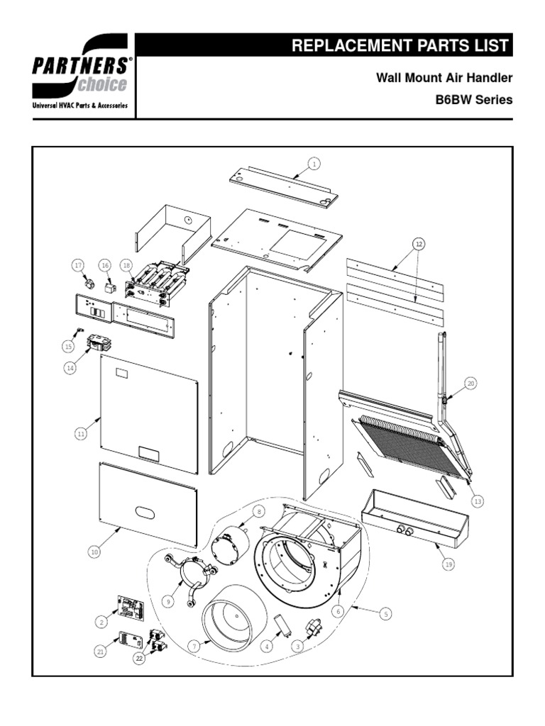 Replacement Parts List: Wall Mount Air Handler B6BW Series | PDF ...