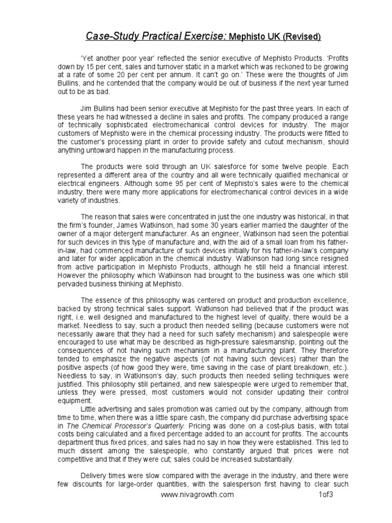 Case-Study Practical Exercise:: Mephisto UK (Revised) | PDF | Sales ...