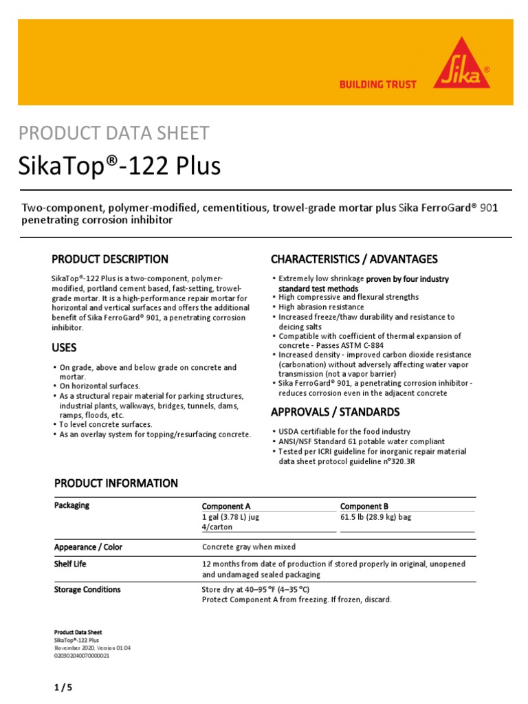 Sikatop®-122 Plus: Product Data Sheet | Download Free PDF | Concrete ...
