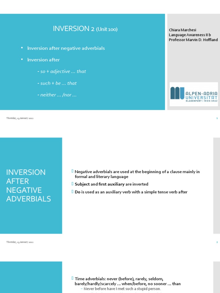 Inversion 2: (Unit 100) | PDF | Verb | Language Mechanics