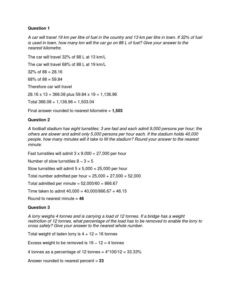 Sample Maths Test Answers | PDF | Calorie | Alcoholic Drinks