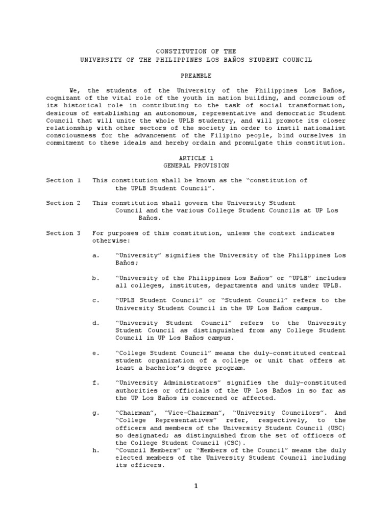 UPLB Student Council Constitution | PDF | Constitutional Amendment ...