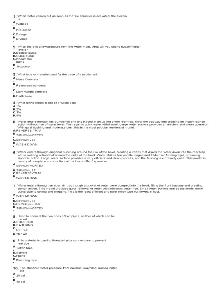 Plumbing Practice Test Questions | PDF | Plumbing | Water Purification