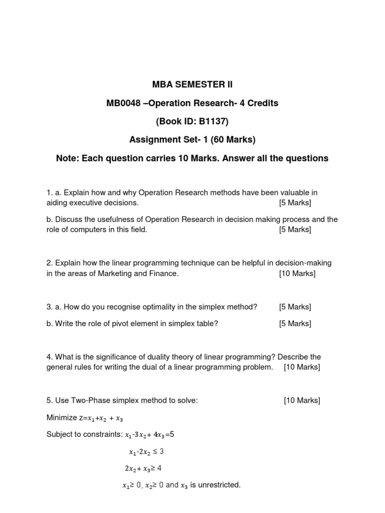 MB0048 Operation Research Assignments Feb 11 | PDF | Linear Programming | Mathematical Optimization