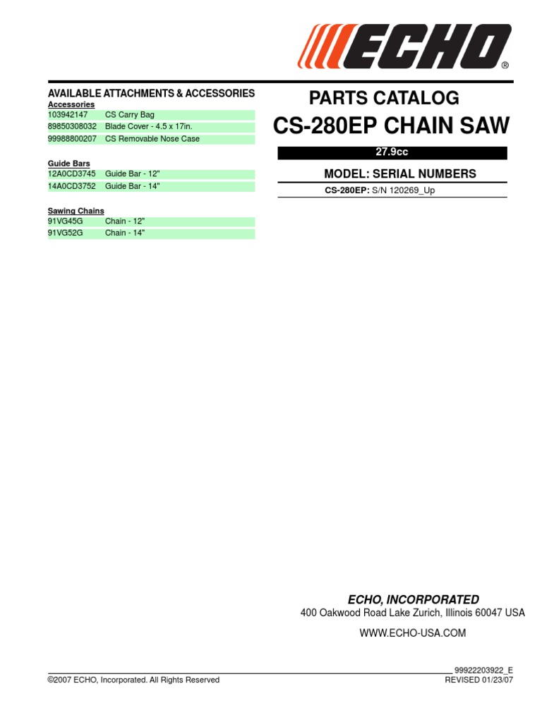 CS-280E Chain Saw: Parts Catalog | PDF | Carburetor | Piston