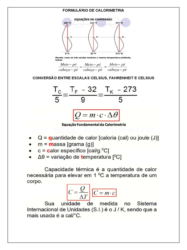 Formulário de Calorimetria | PDF