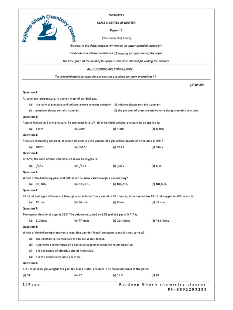 Class Xi States of Matter | PDF | Gases | Chemistry