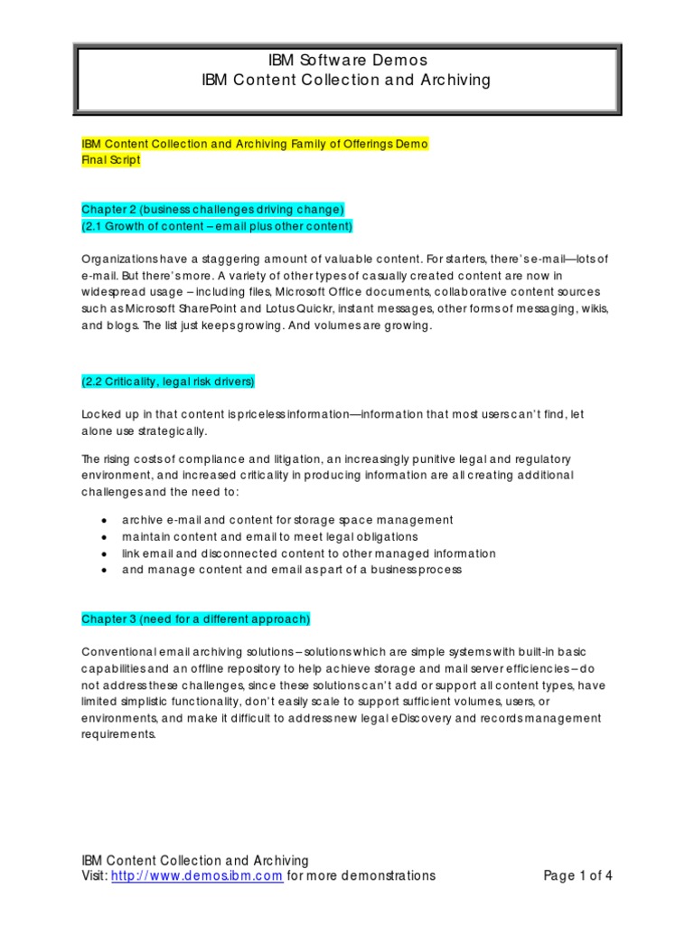 IBM Demo IBM Content Collection and Archiving-1-Nov08 | PDF | Share ...