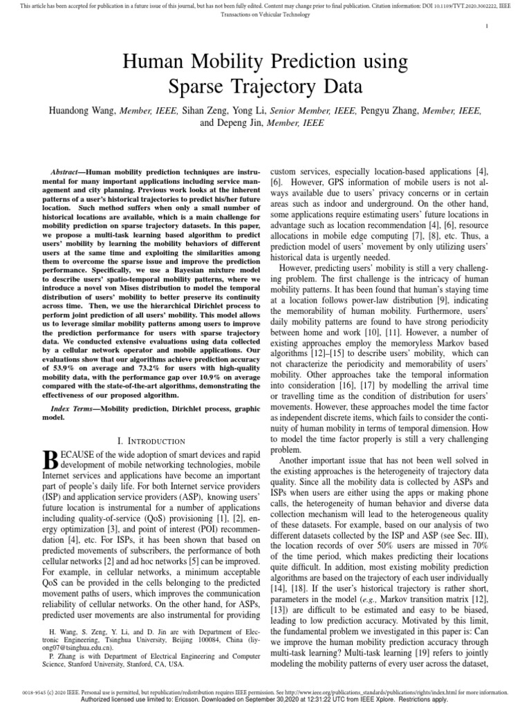 Wang Et Al. - 2020 - Human Mobility Prediction Using Sparse Trajectory | PDF | Probability ...