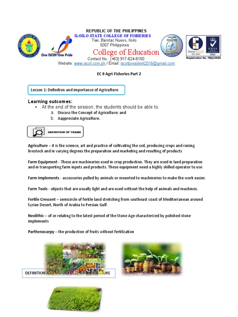 Lesson 1. Definition and Importance of Agriculture | PDF | Agriculture ...