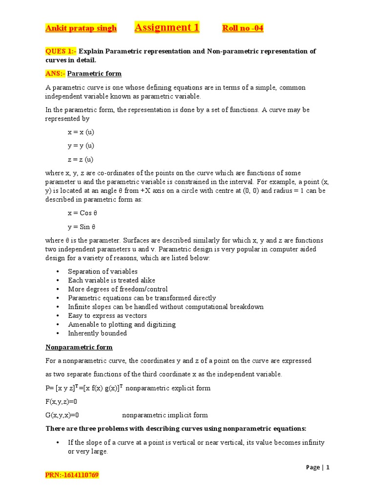 Assignment 1: Ankit Pratap Singh Roll No - 04 | PDF | Equations | Curve