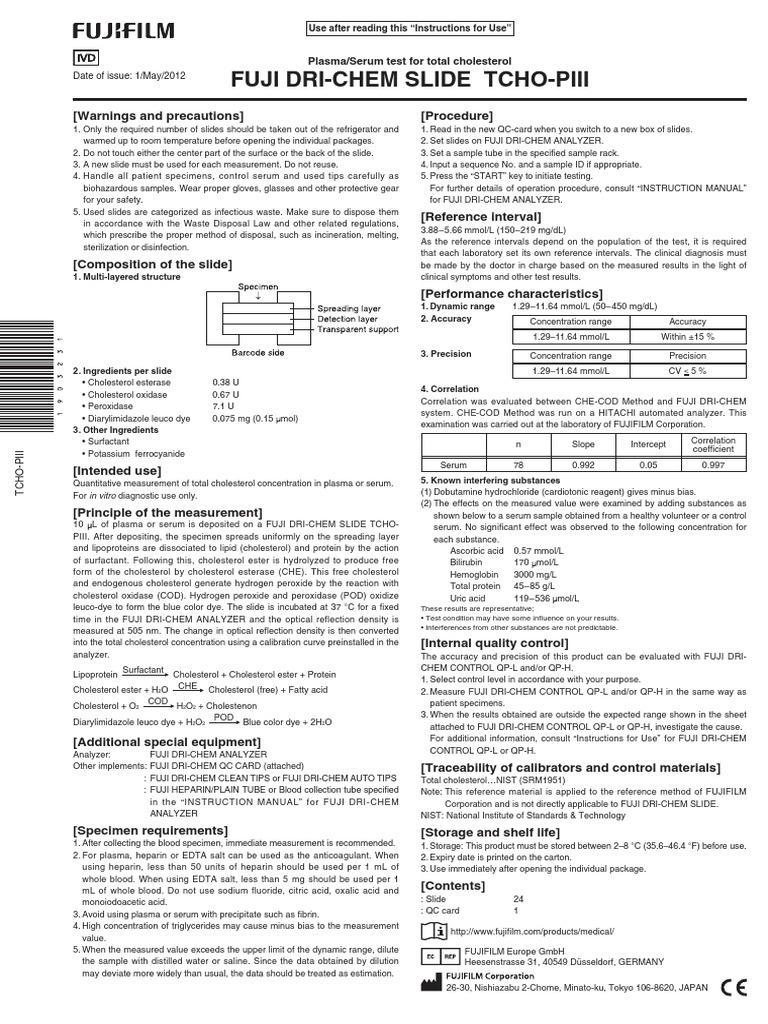 Fuji Dri-Chem Slide: Tcho-Piii | PDF | Cholesterol | Hydrogen Peroxide