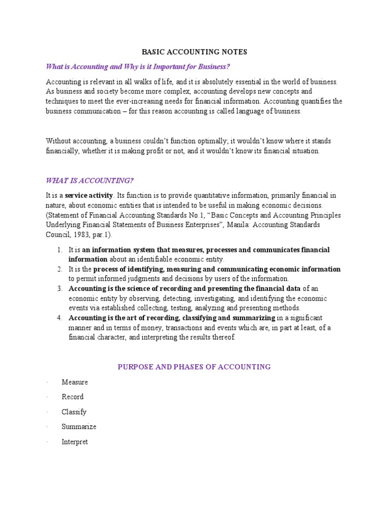 Basic Accounting Notes: What Is Accounting and Why Is It Important For ...