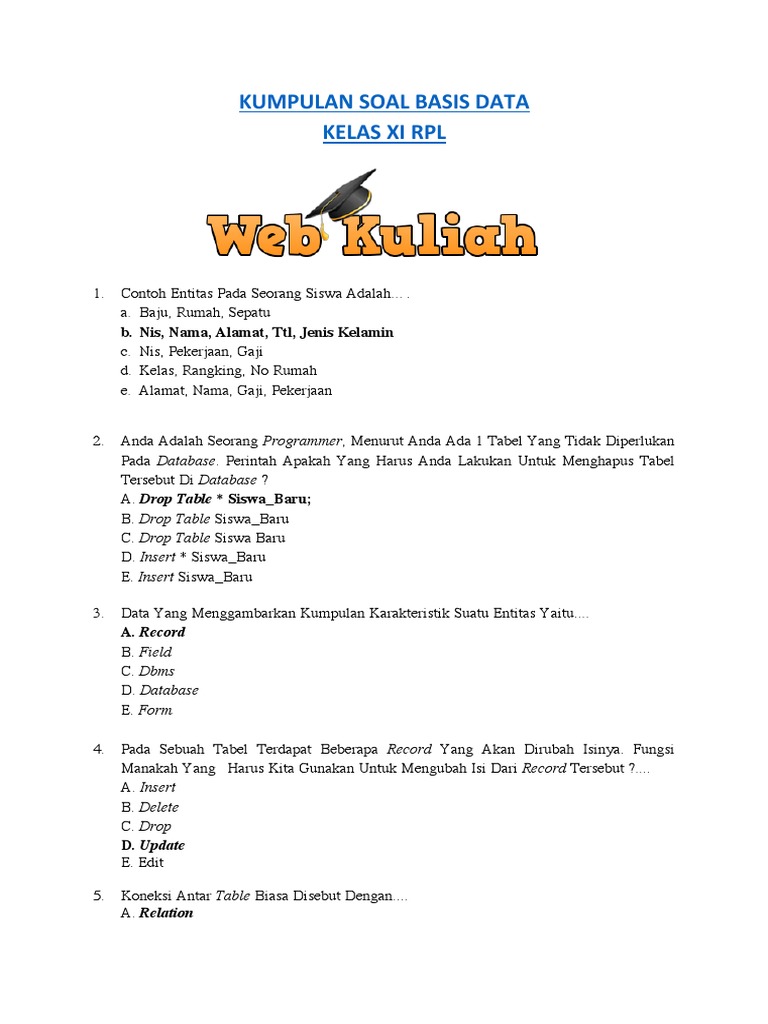 Soal Basis Data Kelas Xi Pdf