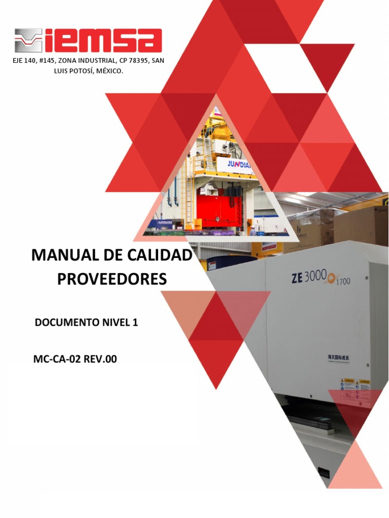 Manual de Calidad Proveedores: Documento Nivel 1 | PDF | Calidad (comercial) | Calibración
