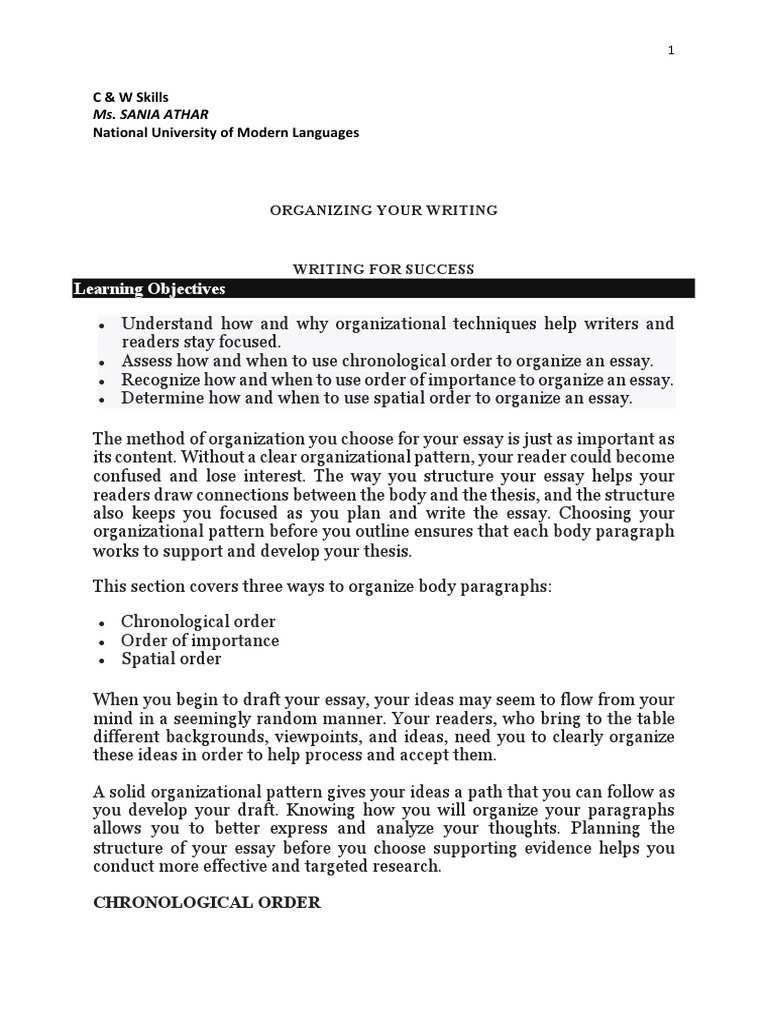Organizing Your Writing | PDF | Essays | Cognition