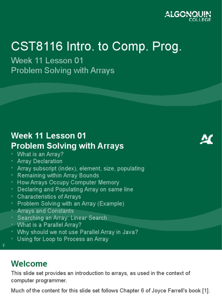 01 Problem Solving With Arrays V2 Pdf Array Data Structure Integer Computer Science 4658