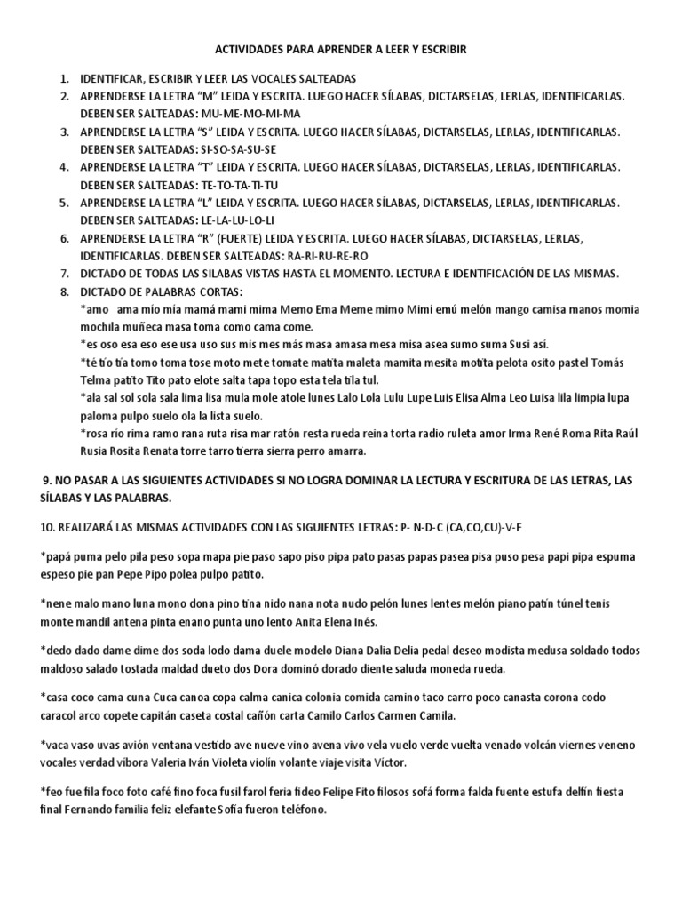 Actividades para Aprender A Leer y Escribir | PDF