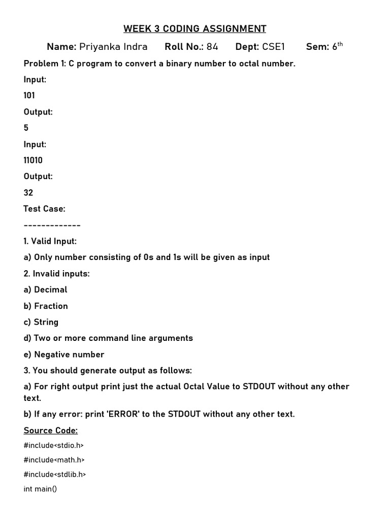 C Programming Assignments Binary To Octal Conversion Array Sorting 5621