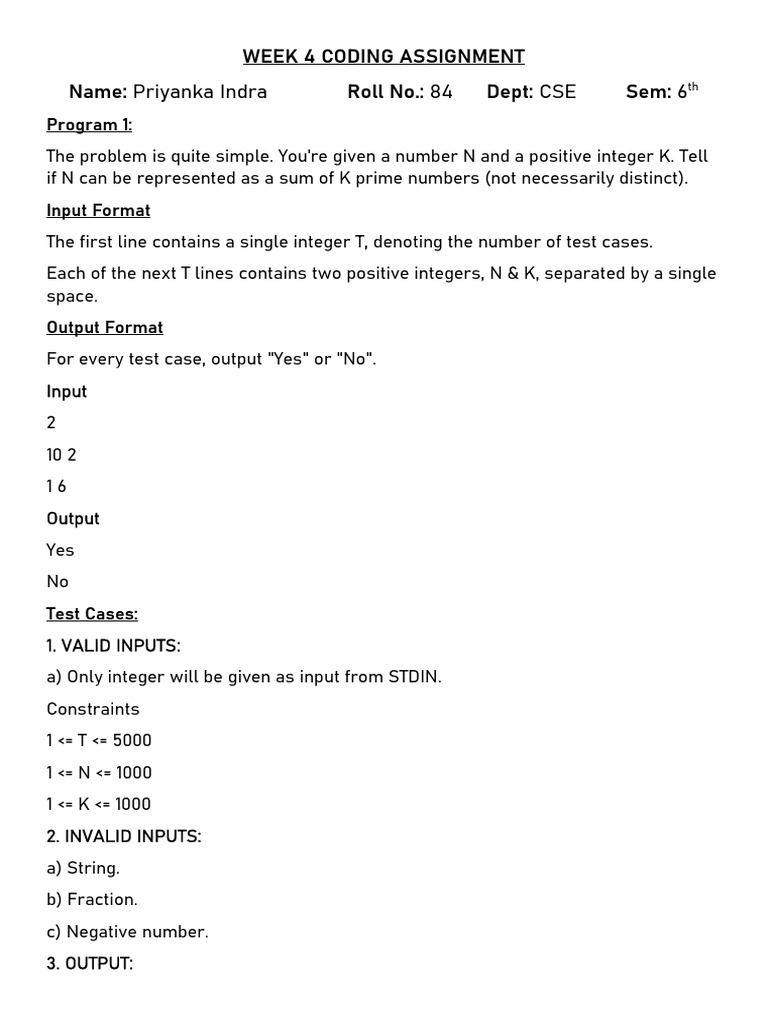 Week 4 Coding Assignment Name Priyanka Indra Roll No 84 Dept Cse Sem 6 Pdf String