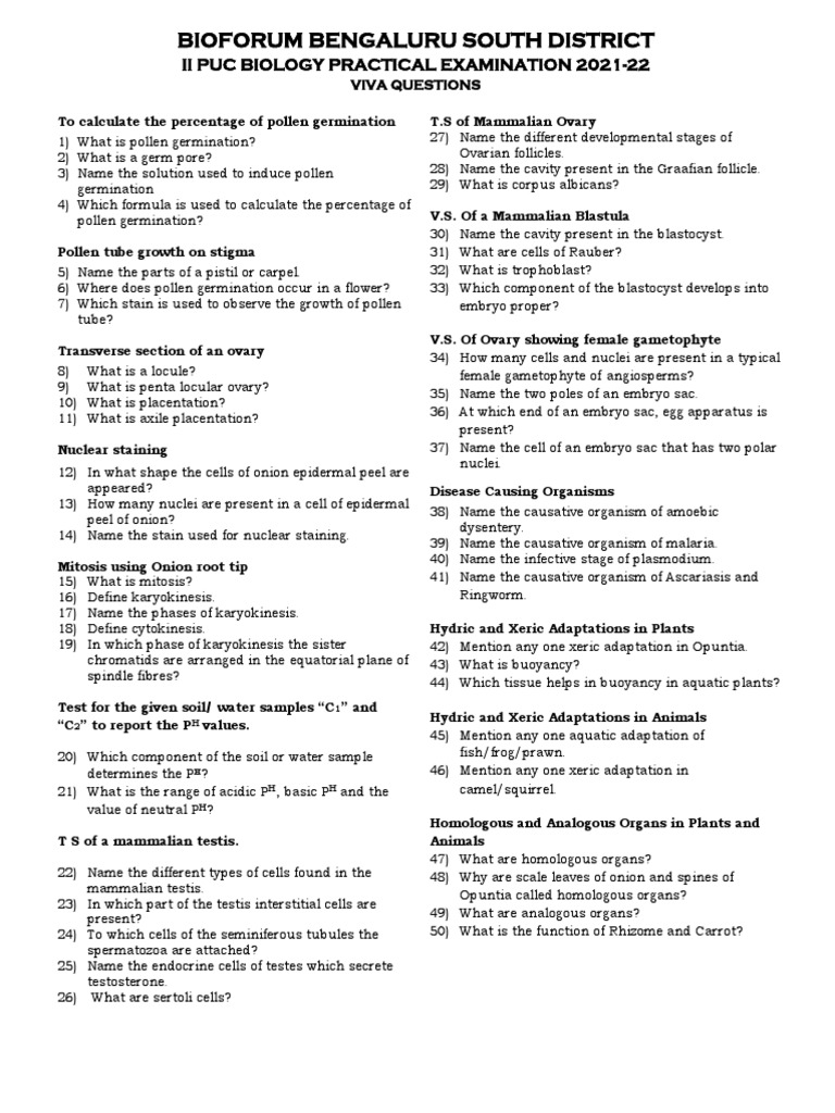 Biology Practical Viva Questions 2021-22 | PDF | Mitosis | Plant ...