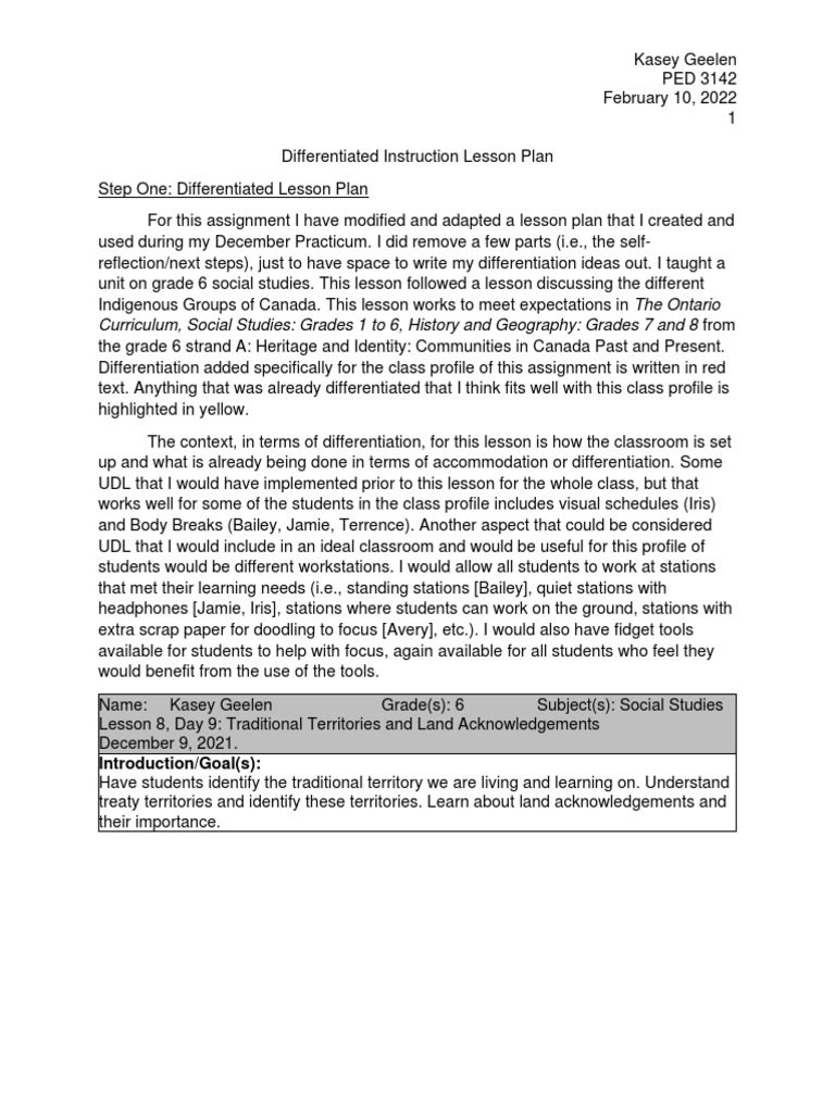 Differentiated Social Studies Lesson Plan | PDF | Differentiated ...