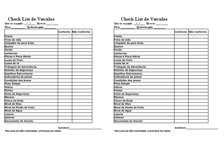 Check List Veiculos | PDF | Tecnologias automotivas | Roda
