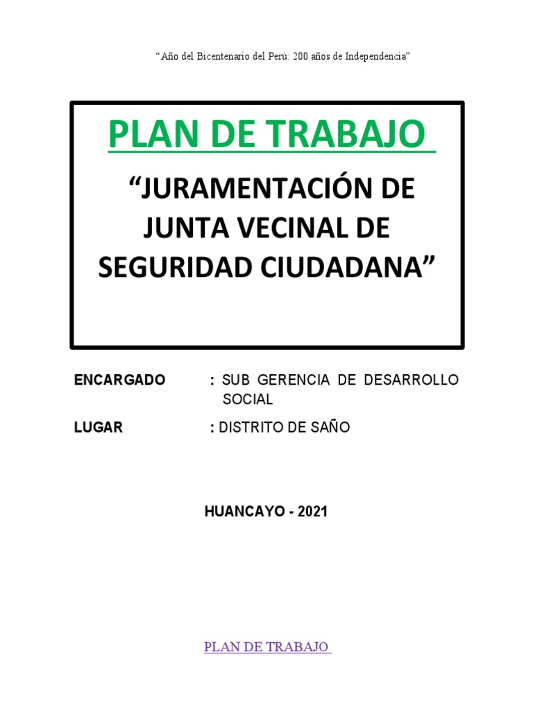 Plan de Trabajo de Junta Vecinal | PDF | Policía | Seguridad Pública
