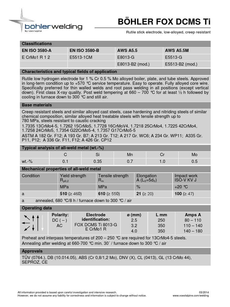 02112015000000B - Boehler FOX DCMS Ti - Ce | PDF | Steel | Construction