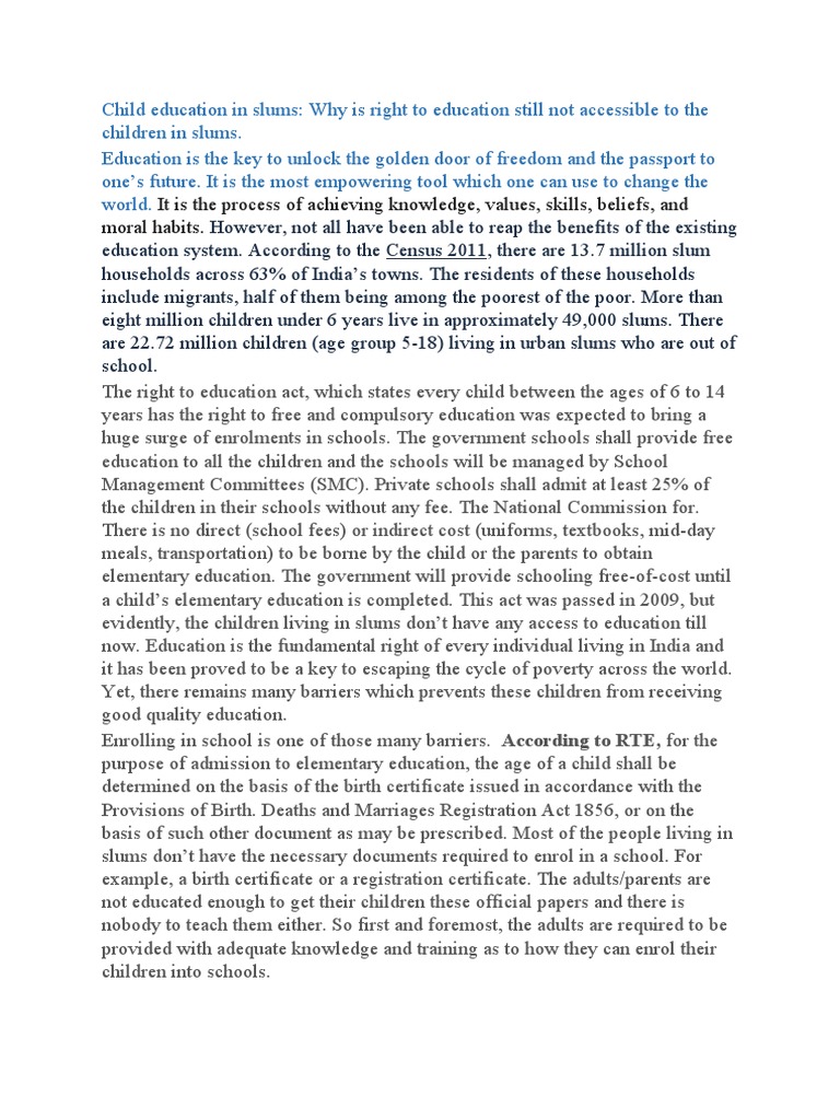 Child Education in Slums | Download Free PDF | Poverty | Poverty ...