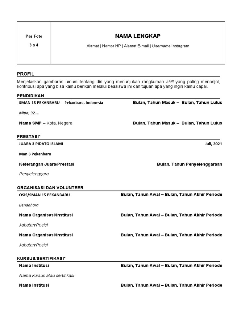 (Template CV SMA - SMK - MA) CV - Nama | PDF
