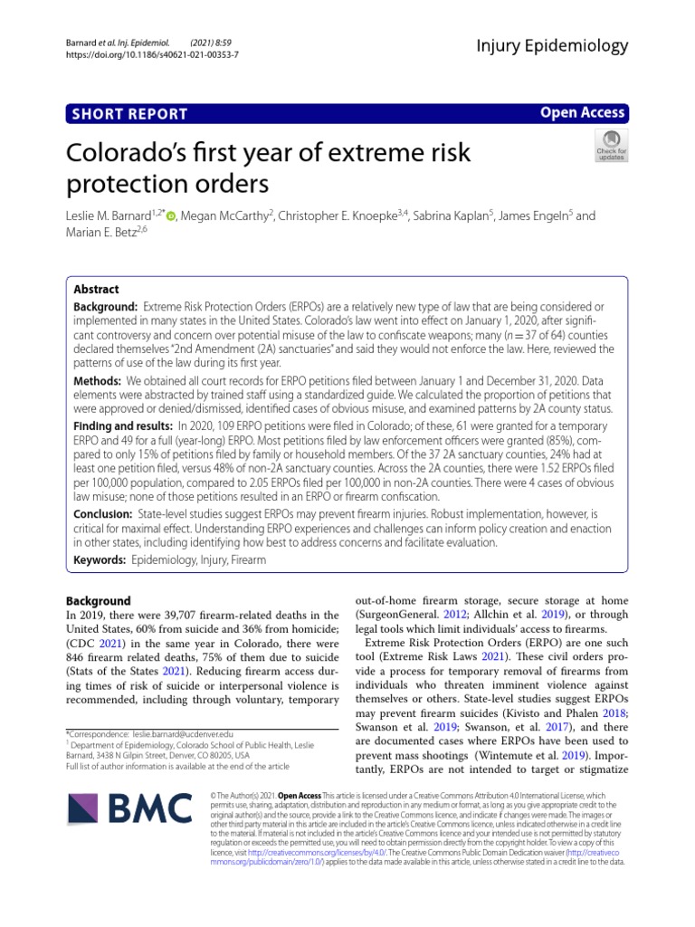 Colorado's First Year of Extreme Risk Protection Orders | PDF ...