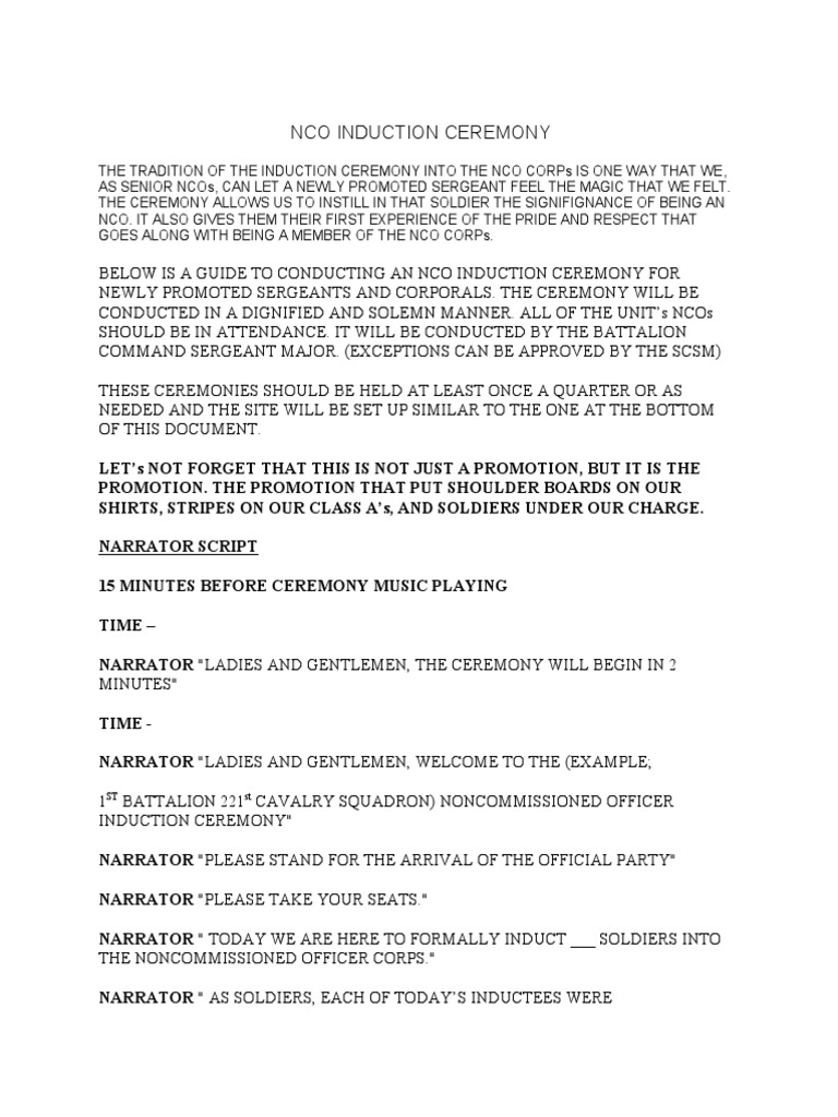 Nco Induction Ceremony | PDF | Non Commissioned Officer | Sergeant